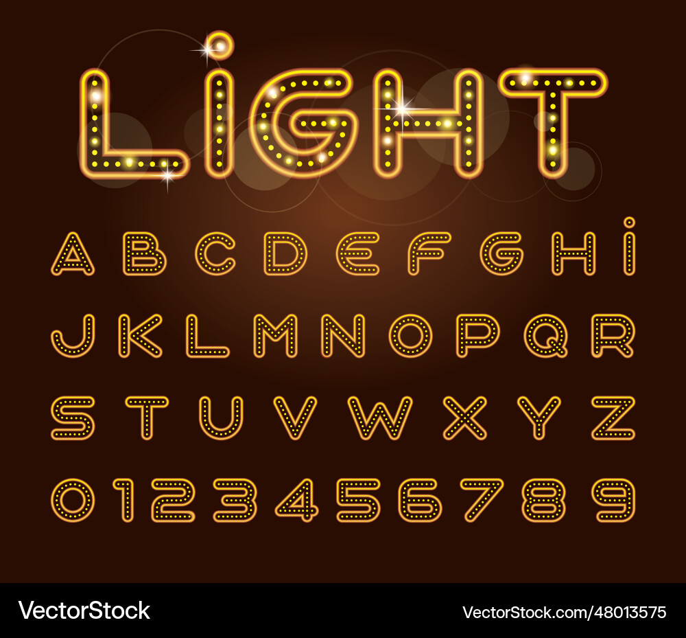 Stylized light font and alphabet neon letters Vector Image