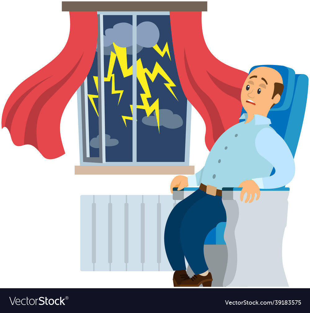 Terrified man is afraid of thunder and lightning Vector Image Terrified man is afraid of thunder and lightning Vector Image