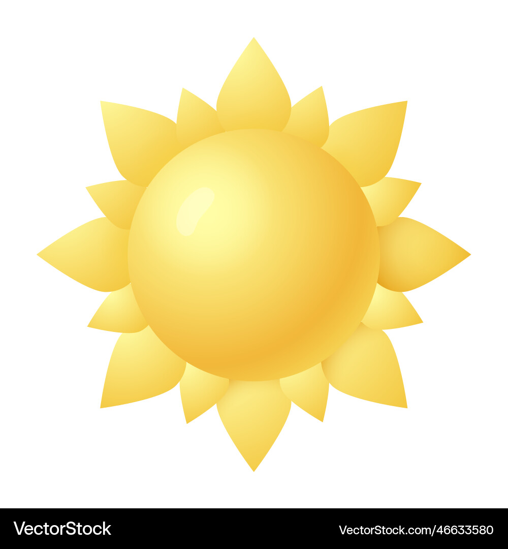 3d cartoon style yellow sun with rays icon Vector Image