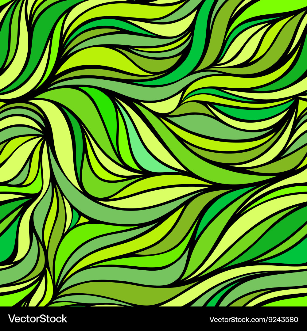 Color hand-drawing seamless wave background green Vector Image