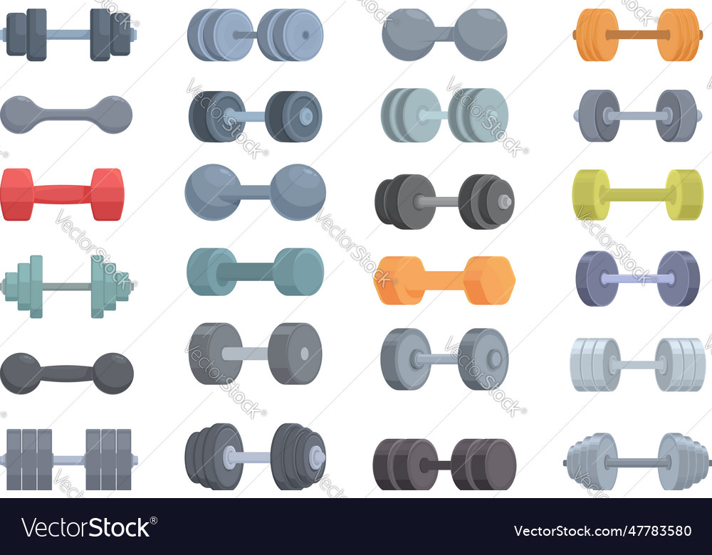 Dumbbells icons set cartoon exercise Royalty Free Vector