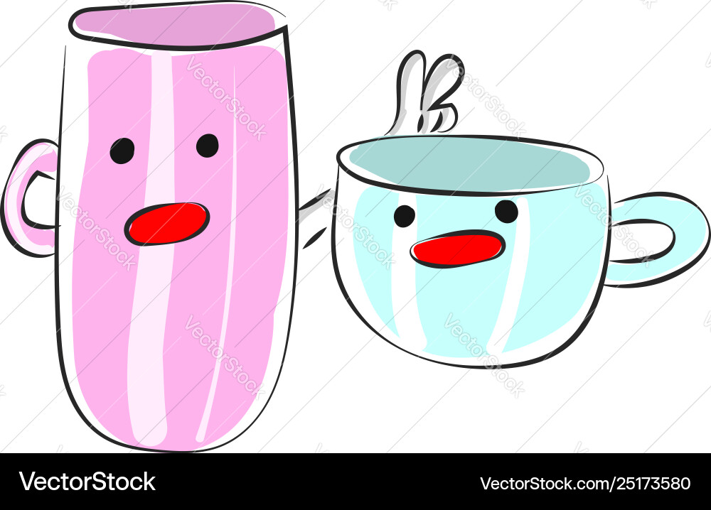 Emoji smiling coffee cups or color Royalty Free Vector Image