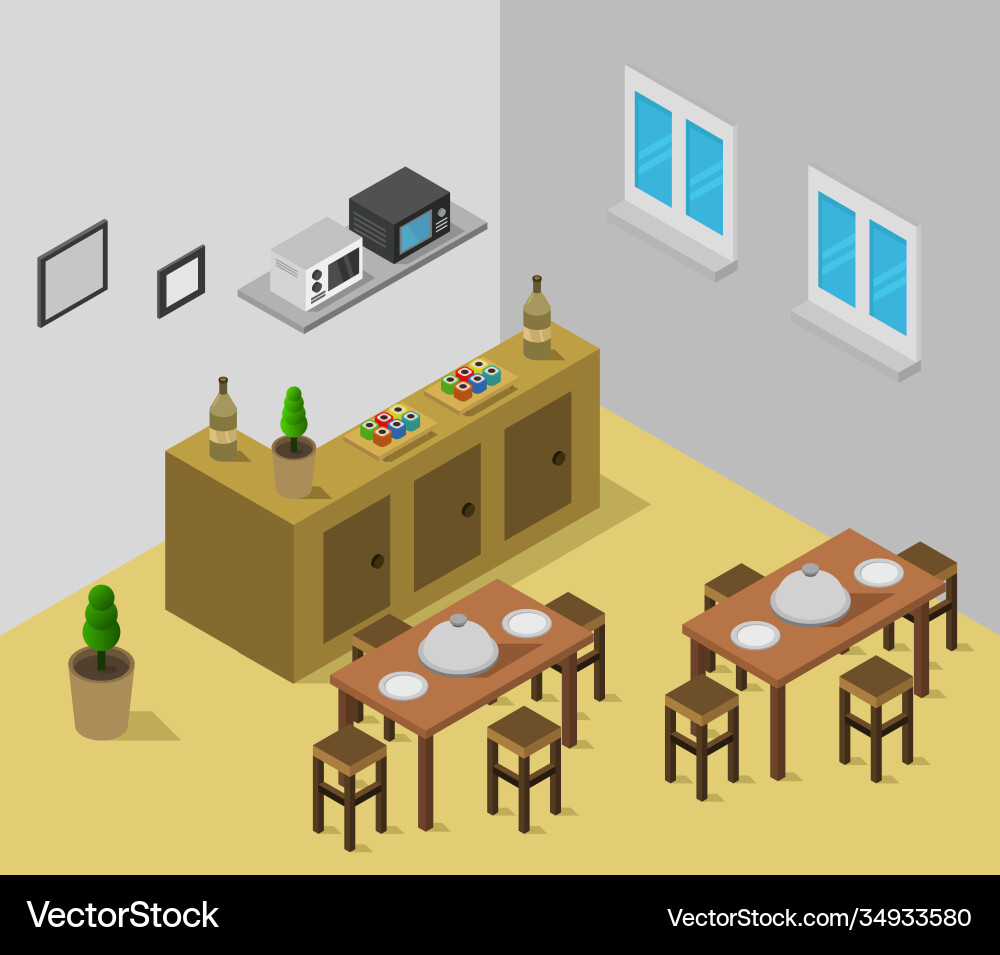 Isometric restaurant room in on white background Vector Image