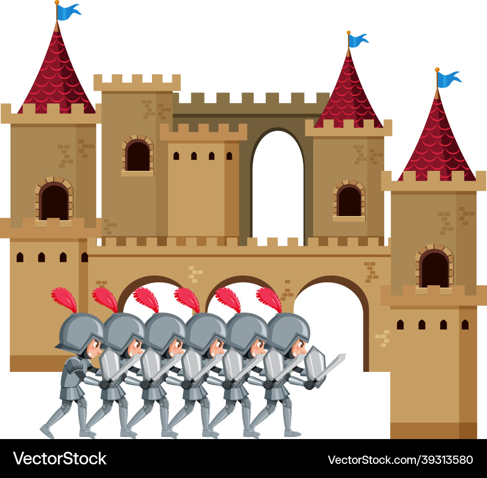 Knight in front of castle Royalty Free Vector Image