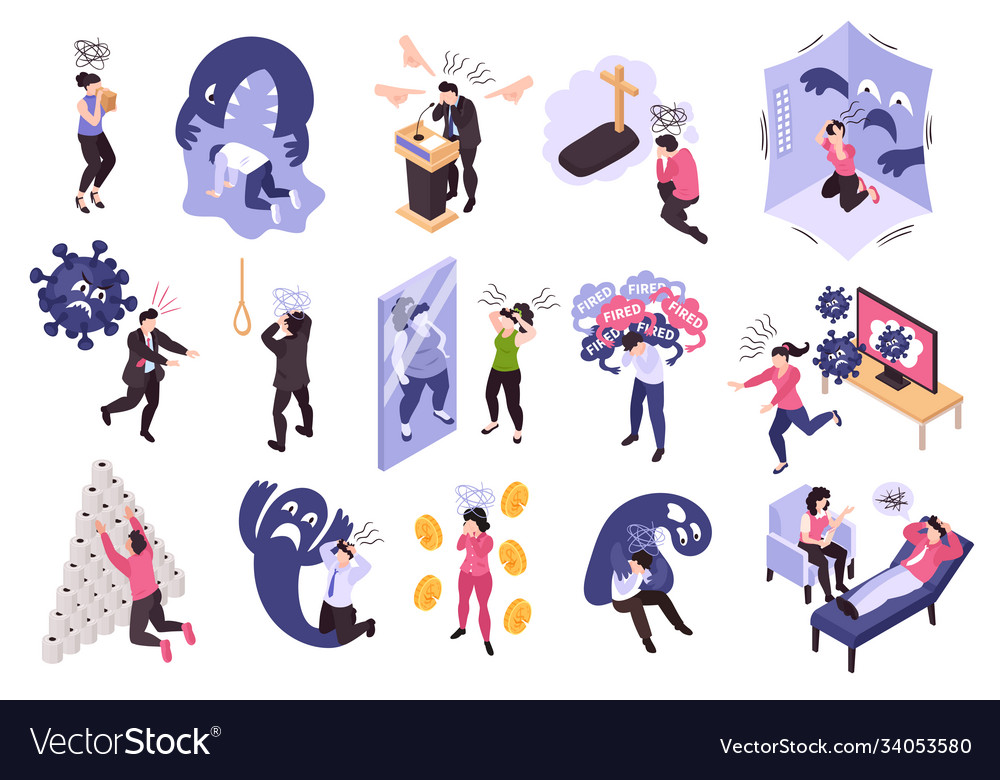 Panic attack icon set Royalty Free Vector Image