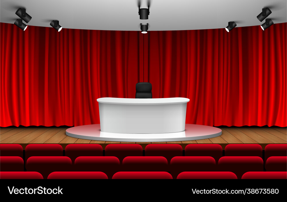 White table on wooden stage in hall Royalty Free Vector