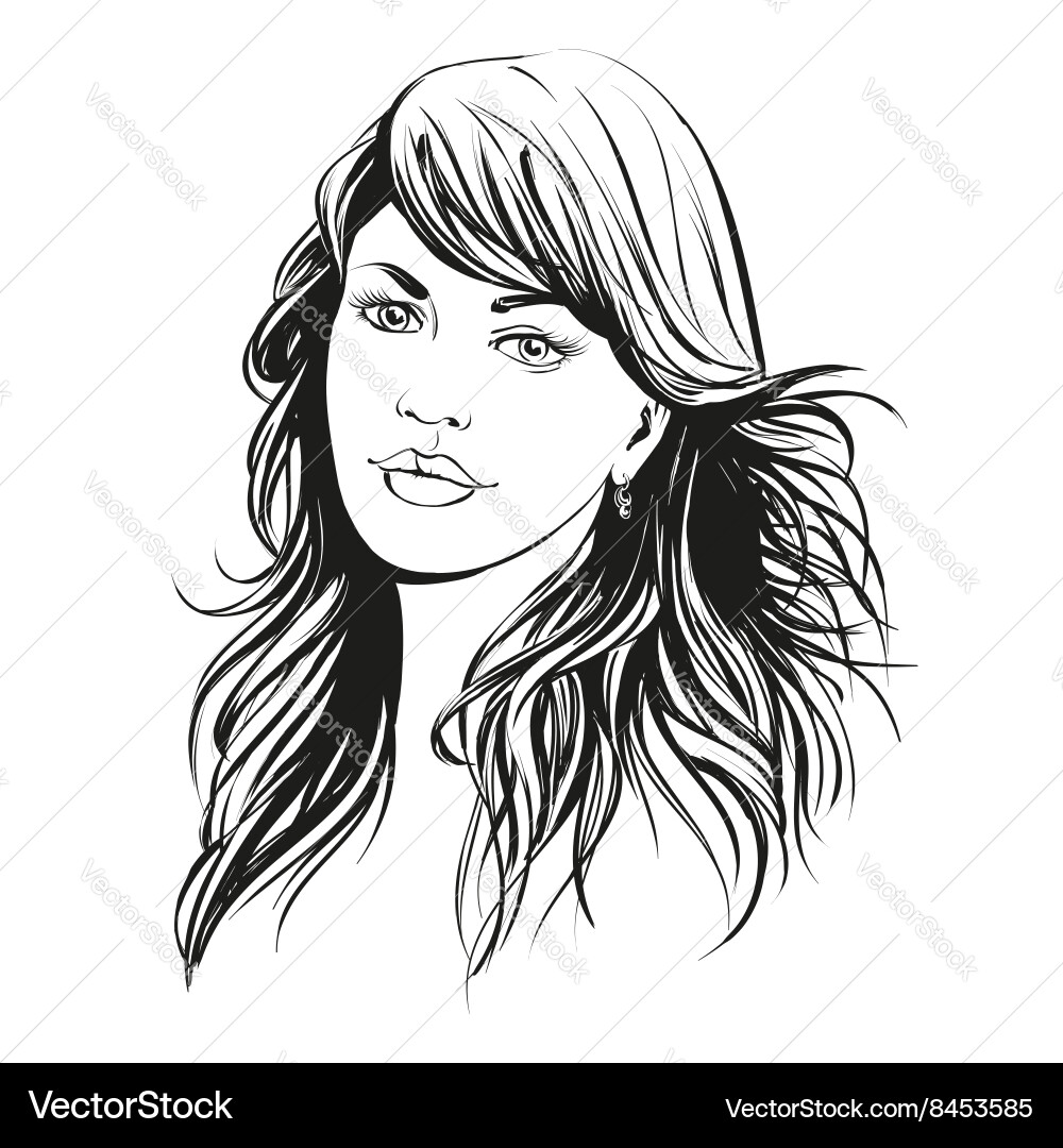 Beautiful woman face hand drawn Royalty Free Vector Image