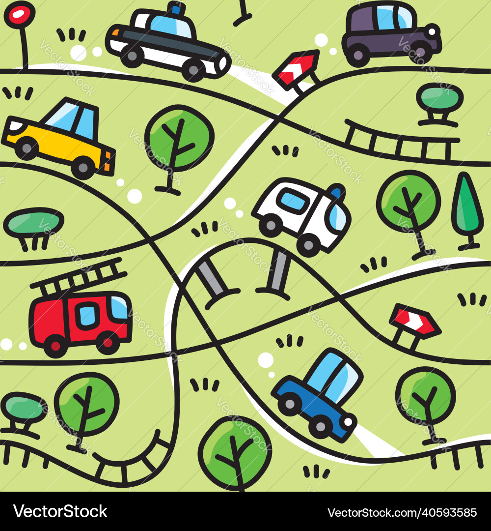 Cars on the road seamless pattern Royalty Free Vector Image