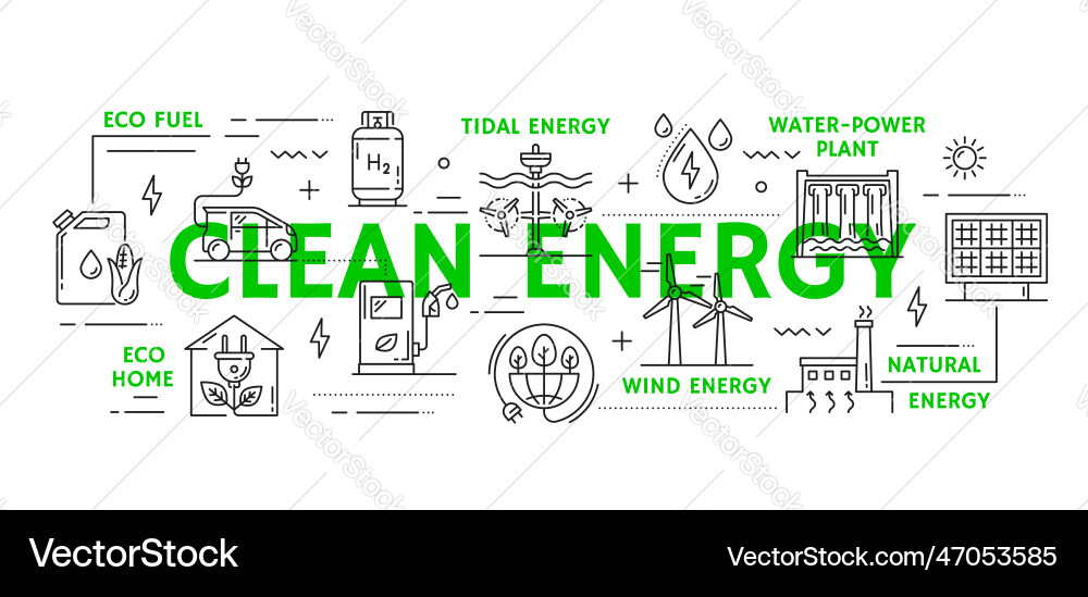 Clean energy concept line eco green environment Vector Image