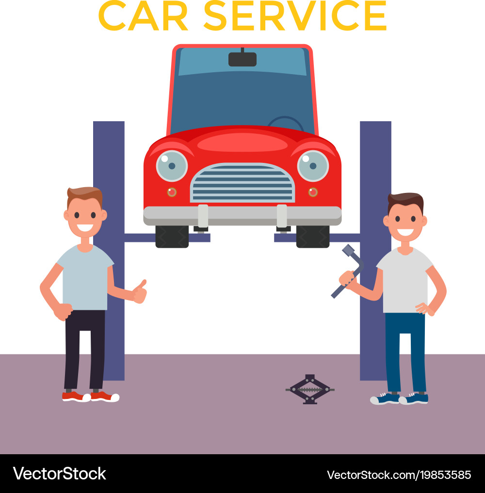 Flat design car service on a lift Royalty Free Vector Image