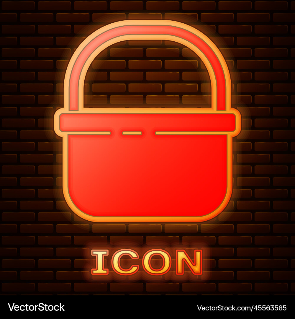 Glowing neon basket icon isolated on brick wall Vector Image