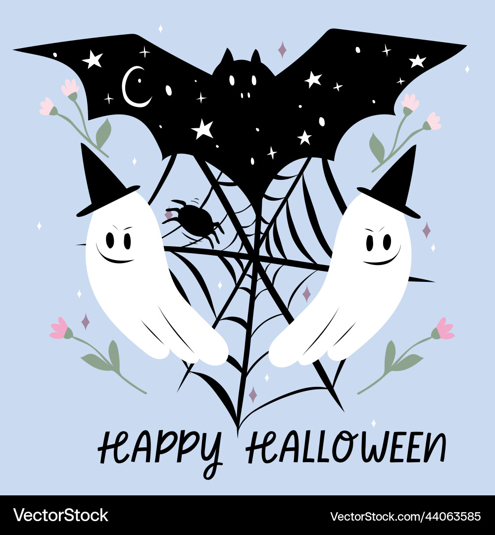 Halloween background with bat ghost and spider Vector Image