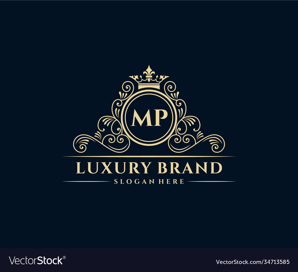 Mp initial letter gold calligraphic feminine Vector Image