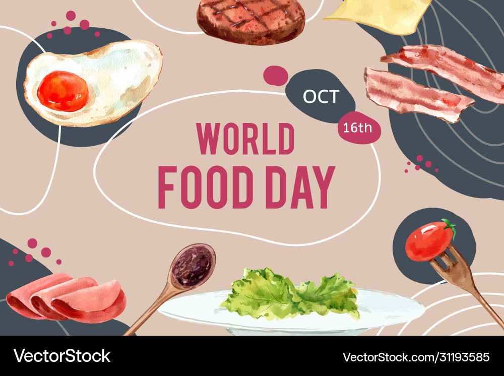 World food day frame design with fried egg bacon Vector Image