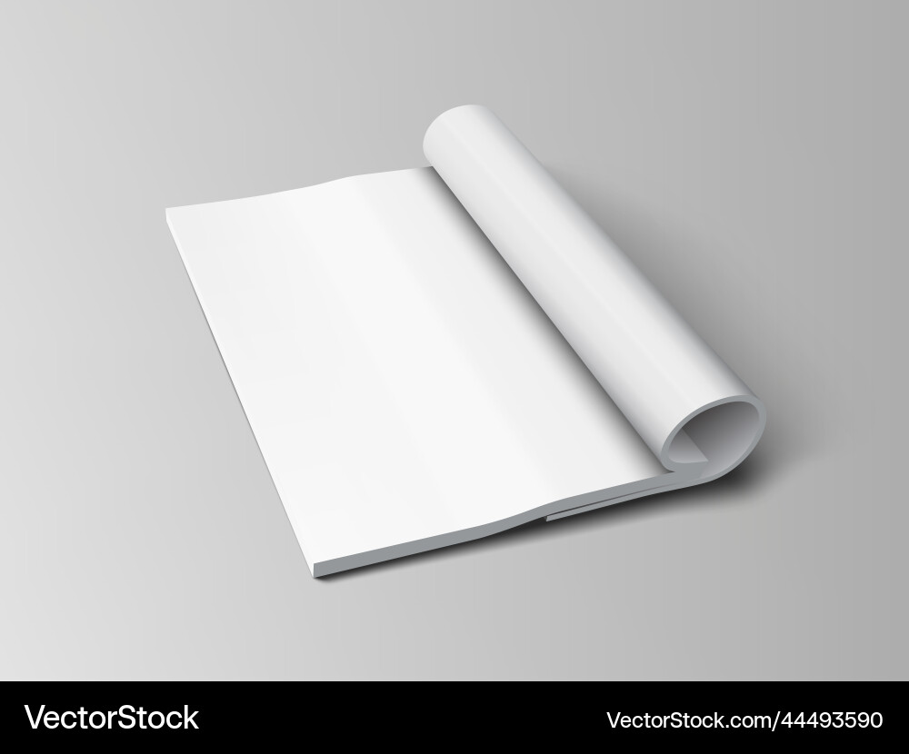 3d blank white curled magazine concept with shadow