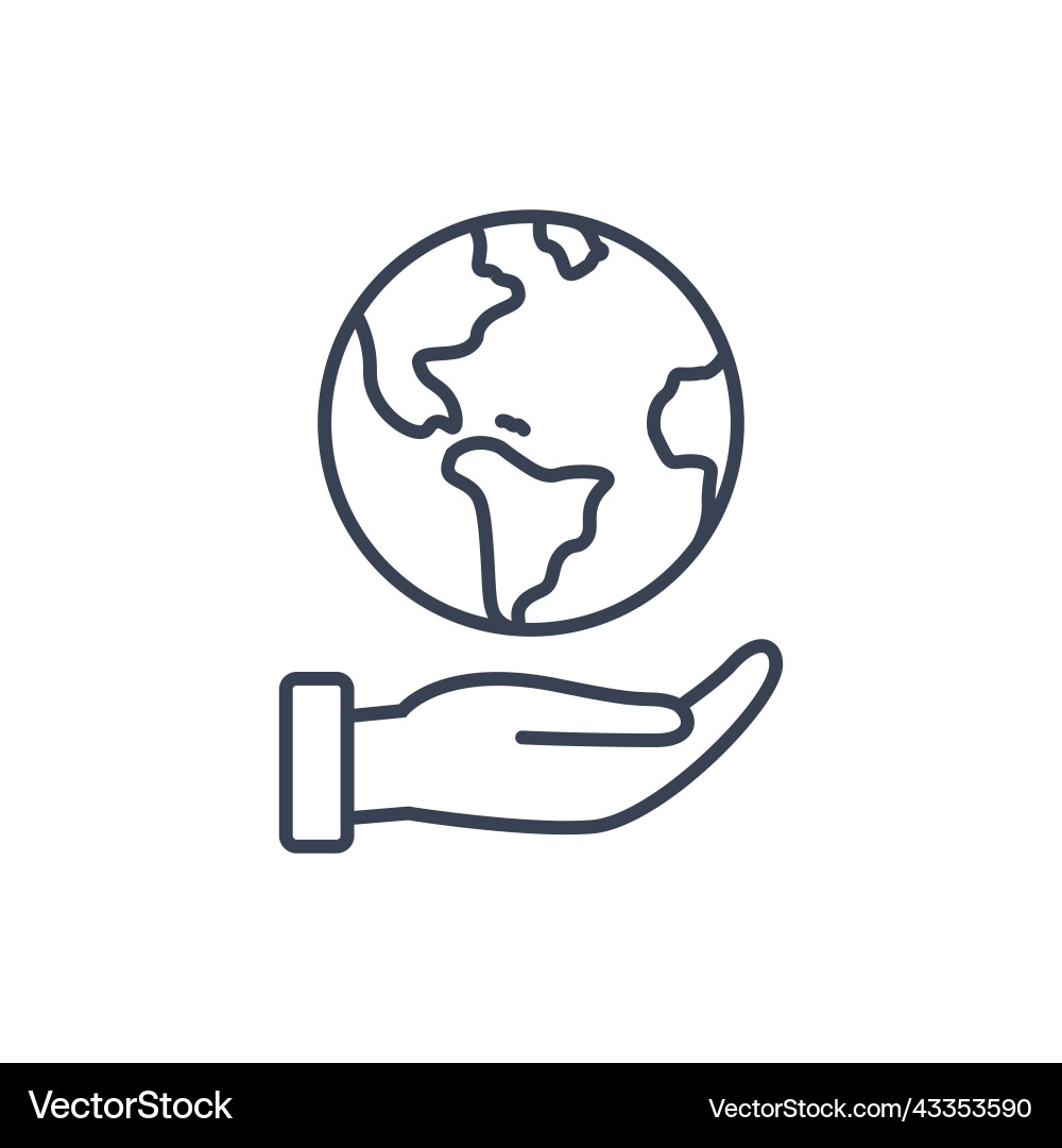 Hand hold globe world line icon earth help logo Vector Image