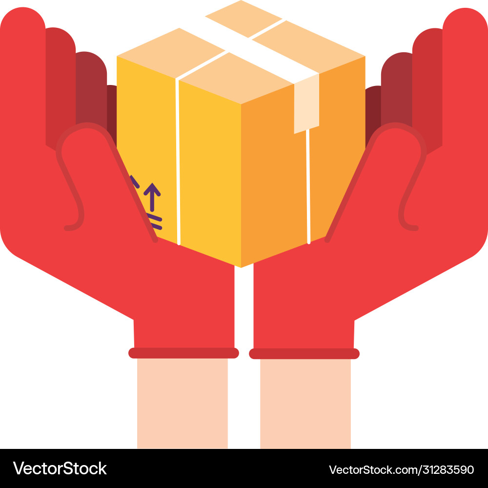 Hands lifting box delivery service detailed style Vector Image
