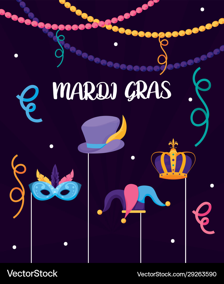 Mardi gras mask hat and crown design Royalty Free Vector