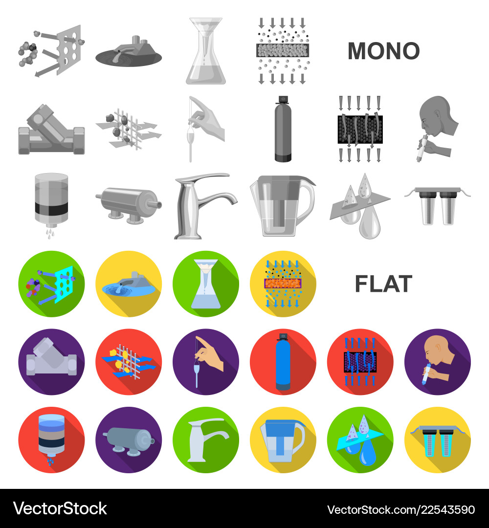 Water filtration system flat icons in set Vector Image