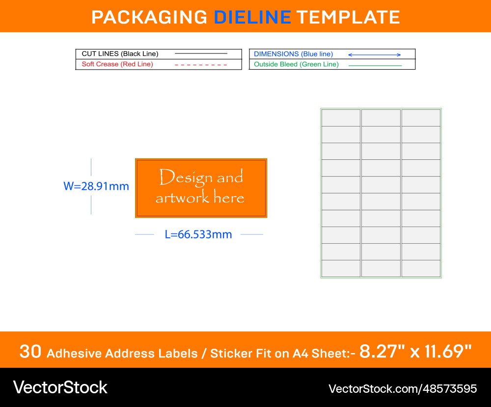 30 adhesive address labels dieline template 66533 Vector Image