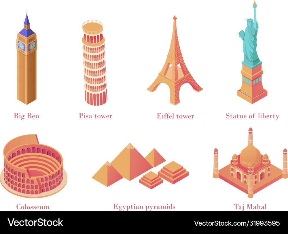 Architectural tourist attractions isometric old Vector Image