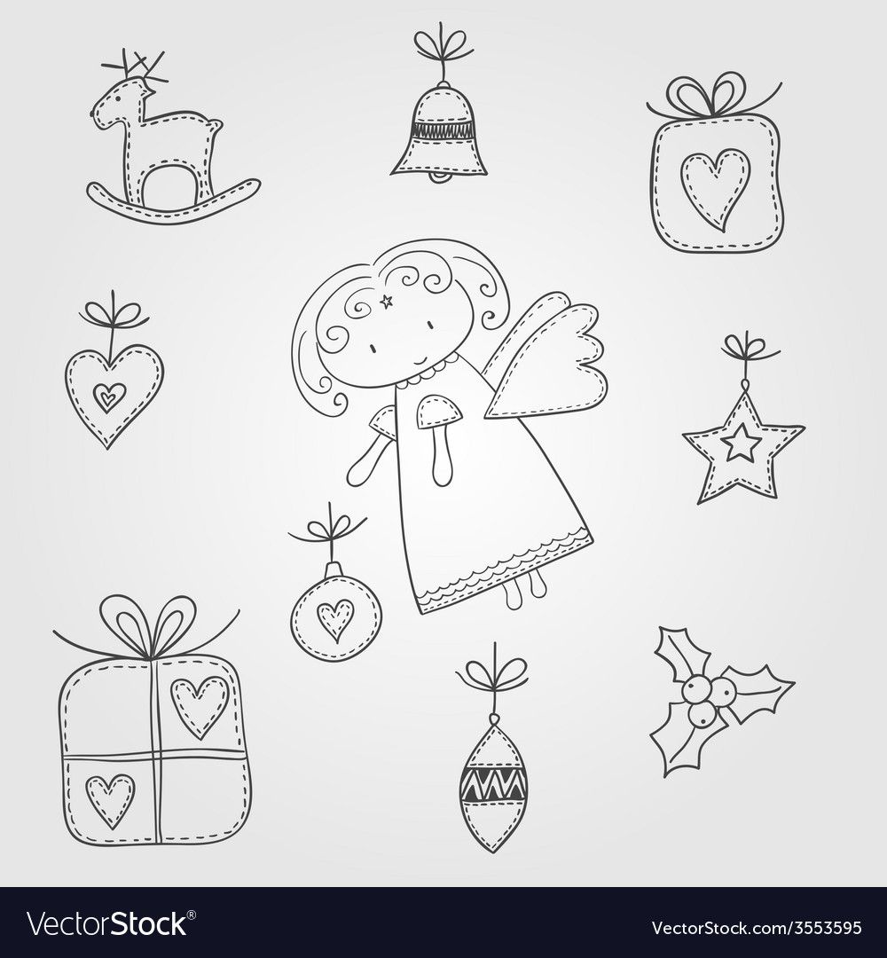 Christmas doodles with angel Royalty Free Vector Image