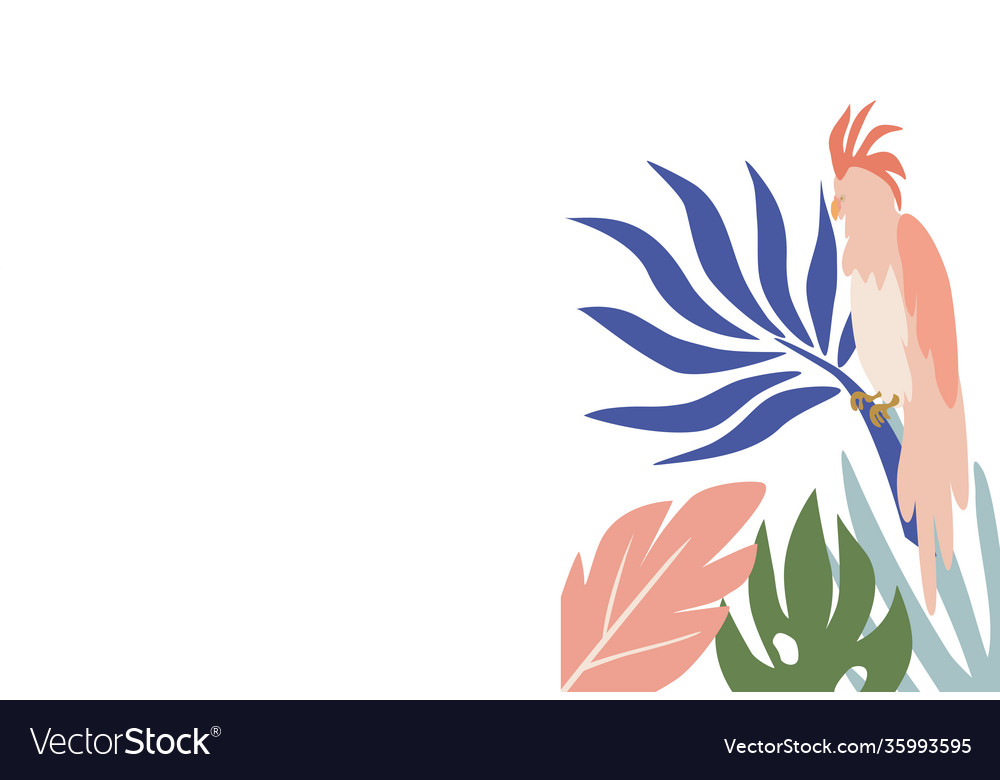 Cockatoo Parrot In Tropical Leaves Hand Royalty Free Vector
