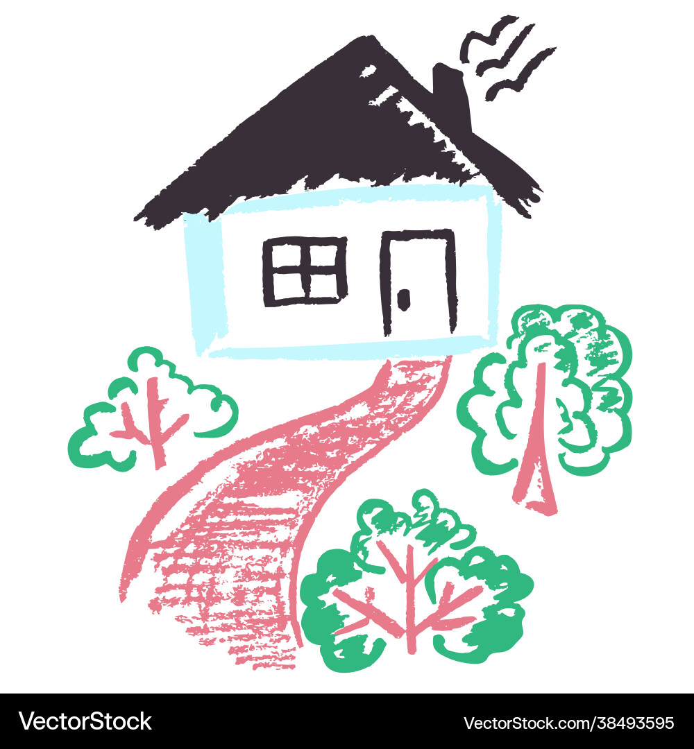 Cute childish drawing with wax crayons Royalty Free Vector