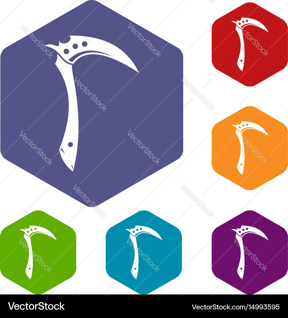 Kama weapon icons set hexagon Royalty Free Vector Image