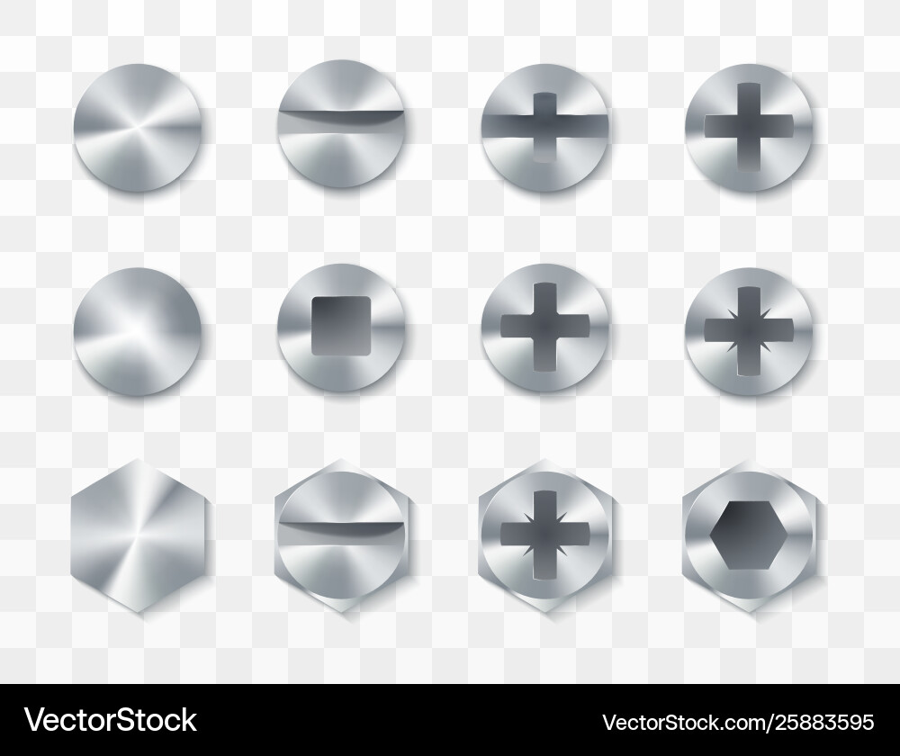 Screws rivets and bolts set isolated Royalty Free Vector
