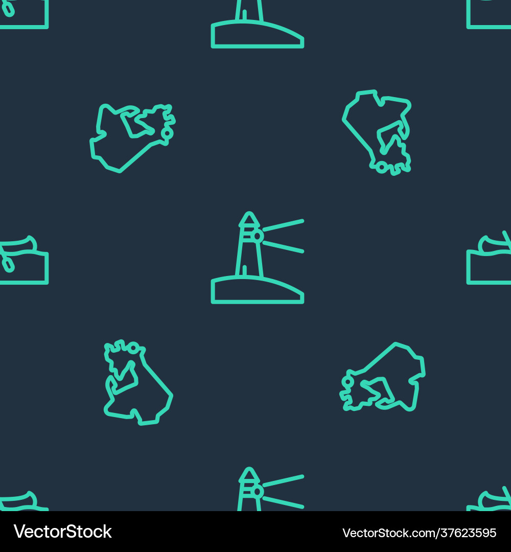 Set line lighthouse canada map and kayak or canoe Vector Image