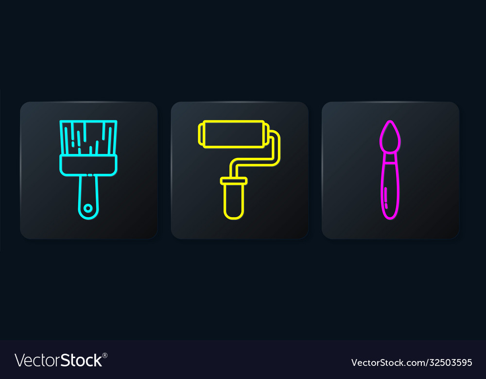 Set line paint brush paint brush and paint roller Vector Image Set line paint brush paint brush and paint roller Vector Image