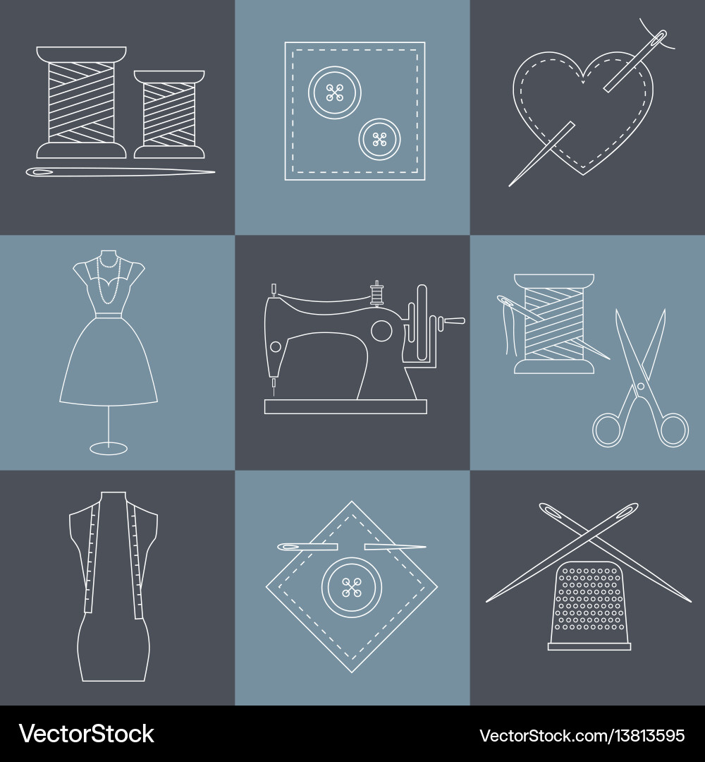 Set sewing and needlework icons line style Vector Image