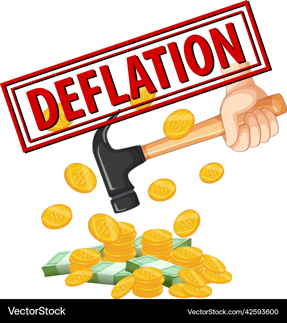 Deflation stamp with hammer and coins Royalty Free Vector