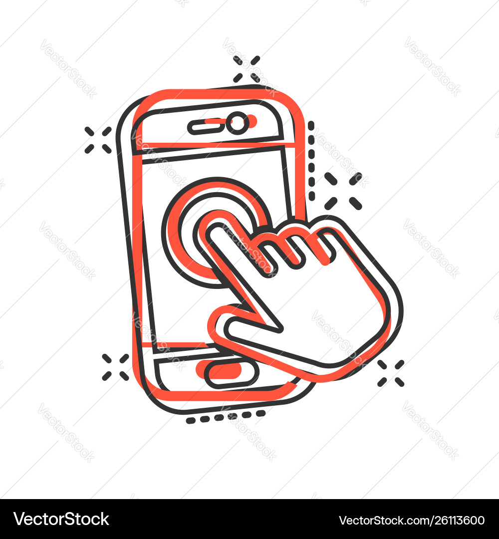 Hand touch smartphone icon in comic style phone Vector Image