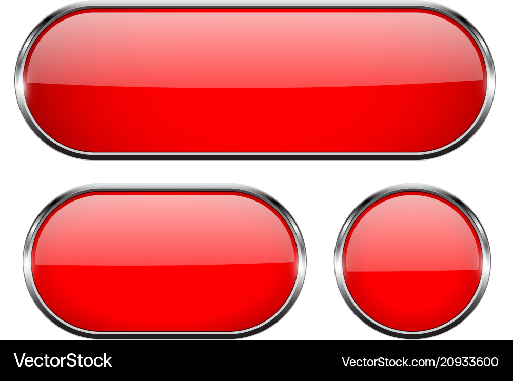 Red glass buttons with chrome frame 3d icons Vector Image