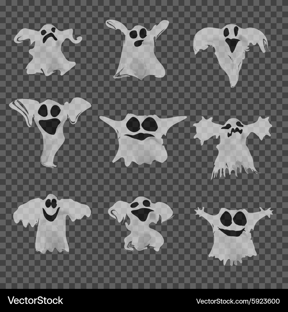 Set of halloween white ghosts with different Vector Image