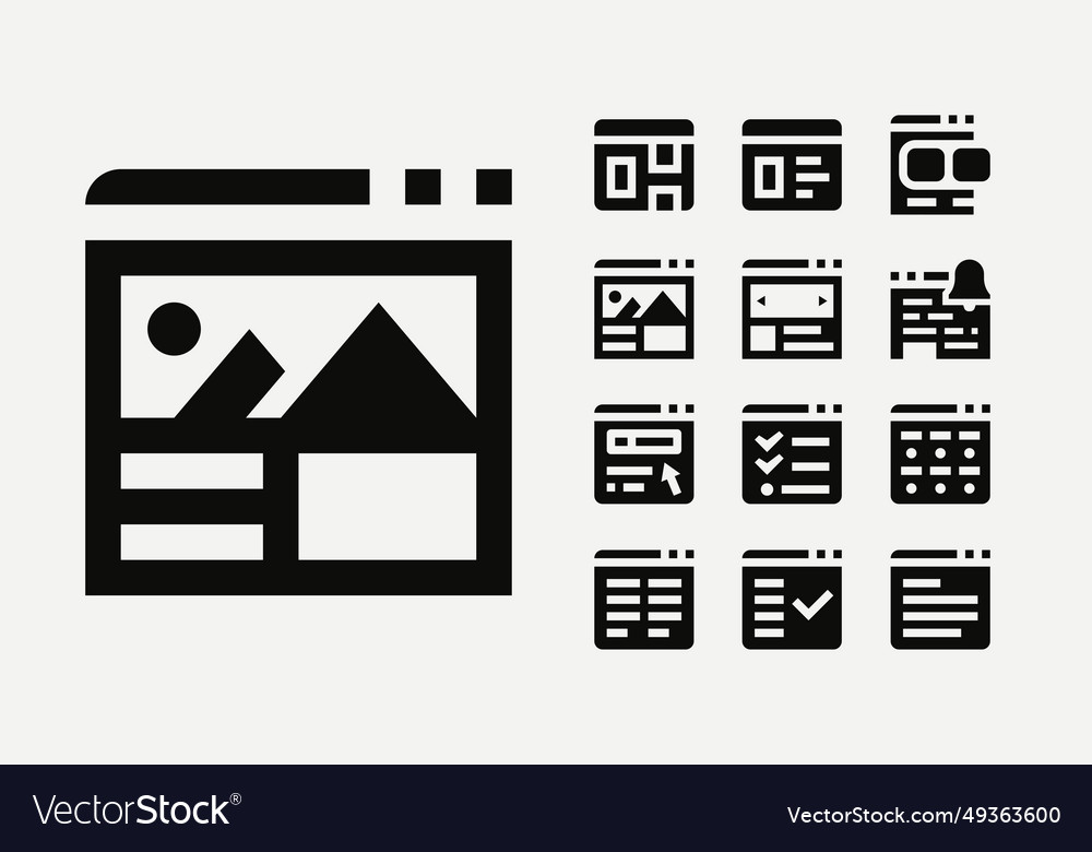 Website builder solid icons Royalty Free Vector Image