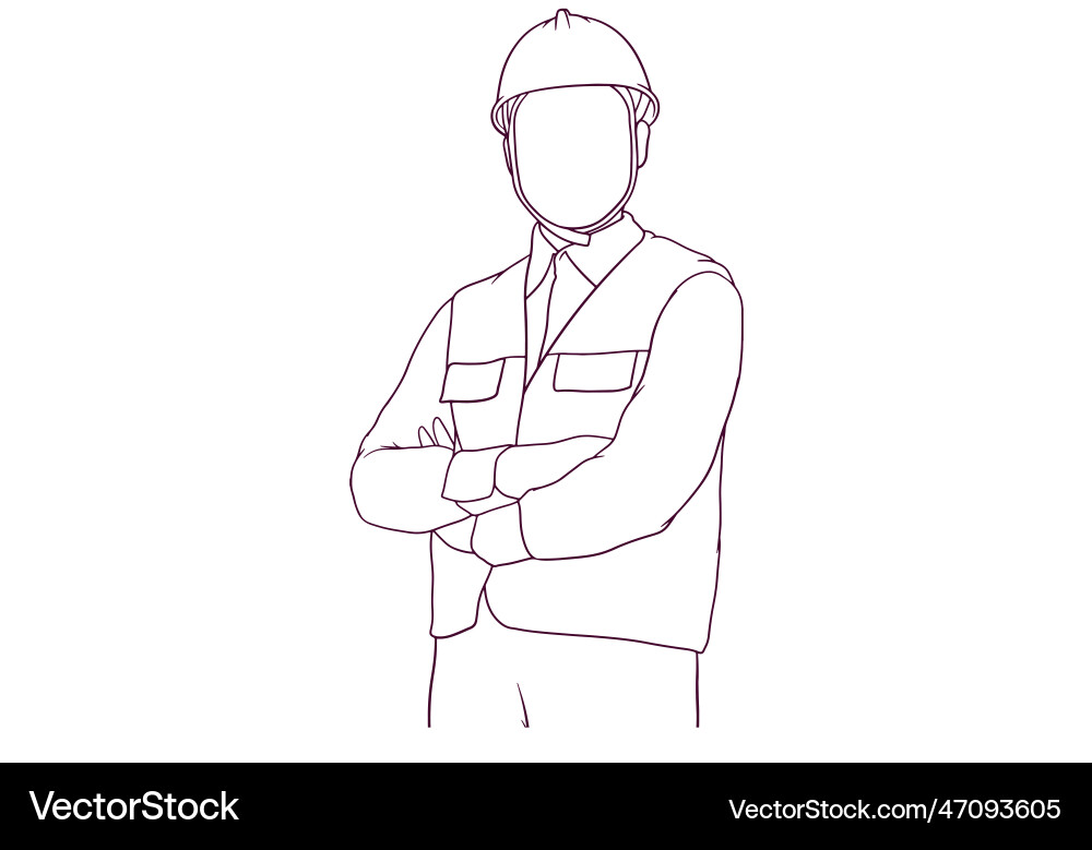 Engineer standing with arms crossed hand drawn Vector Image