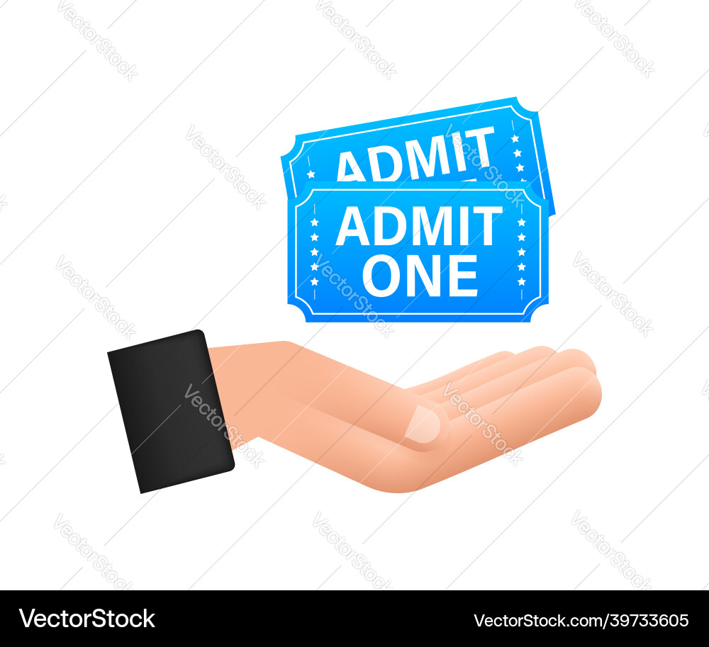 Realistic blue show ticket hanging over hands old Vector Image