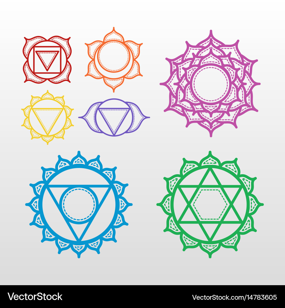 Set beautiful indian ornamental 7 chakra Vector Image