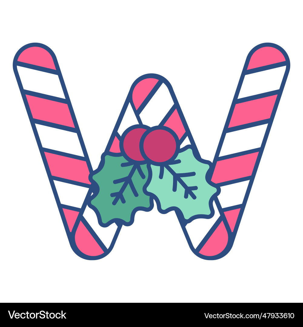 Candycane christmas letter w Royalty Free Vector Image