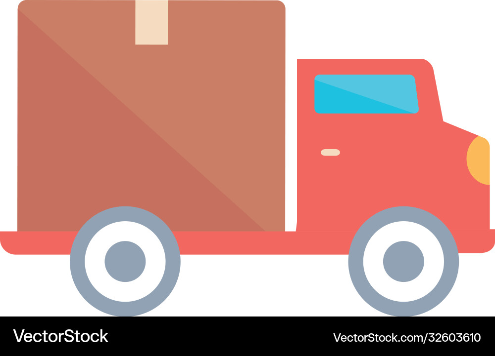 Cargo truck with box icon flat style Royalty Free Vector