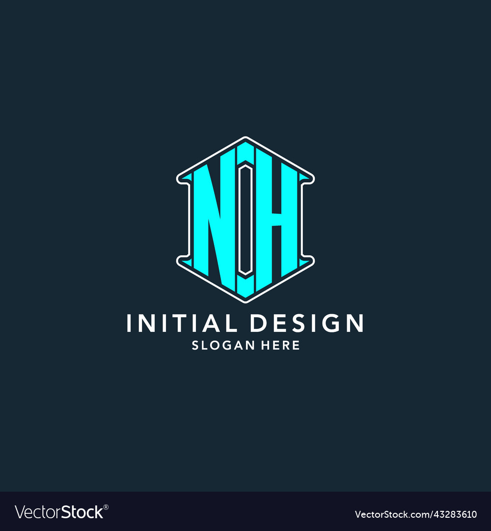 Letter nh logo with hexagon shape geometric style Vector Image