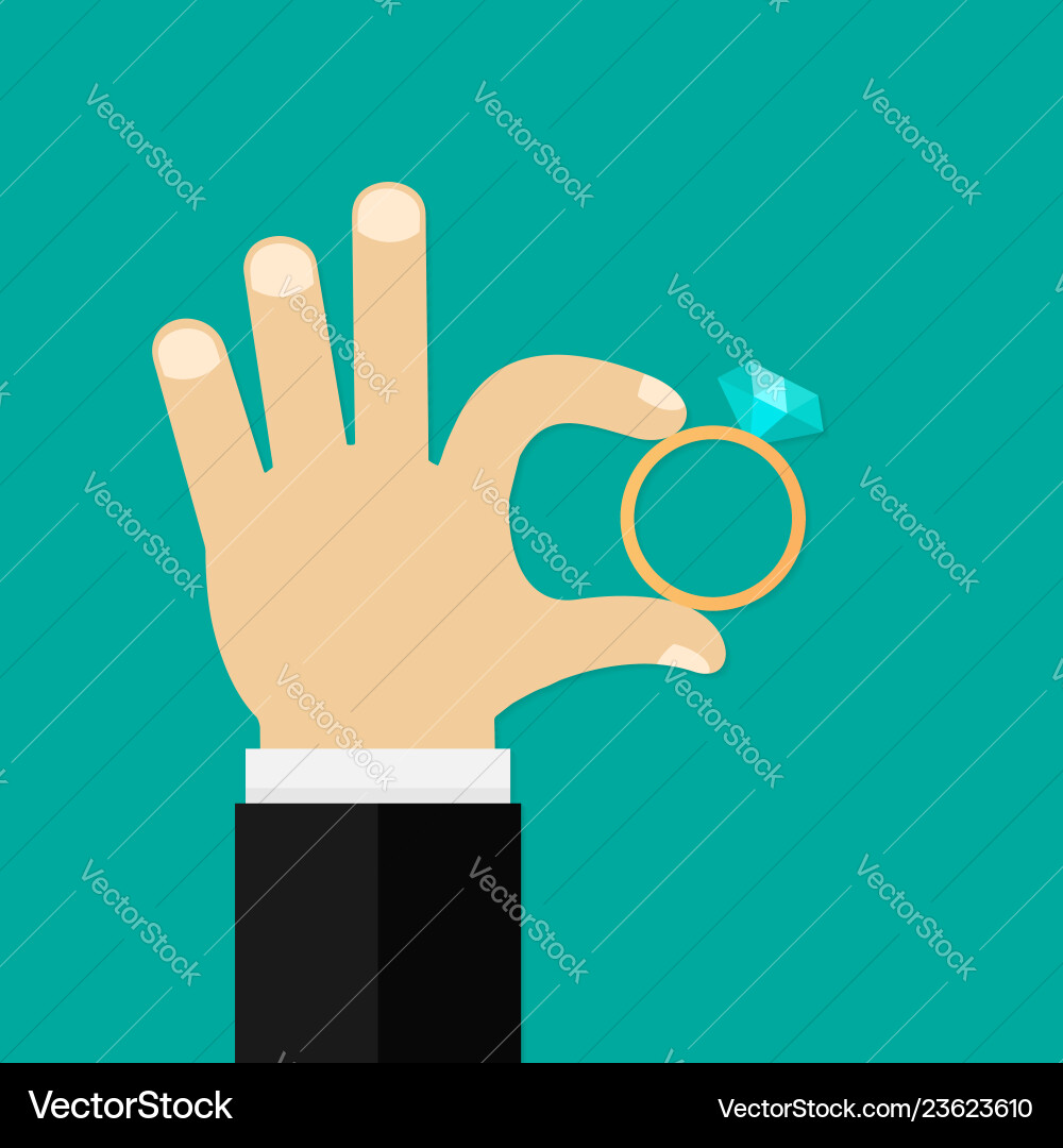 Male hands holding engagement ring flat style Vector Image