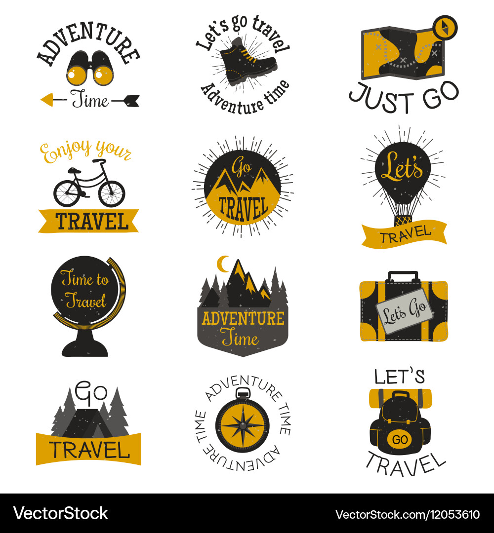 Travel motivation badges set Royalty Free Vector Image