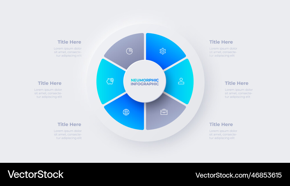Cycle neumorphic diagram divided into 6 sectors Vector Image
