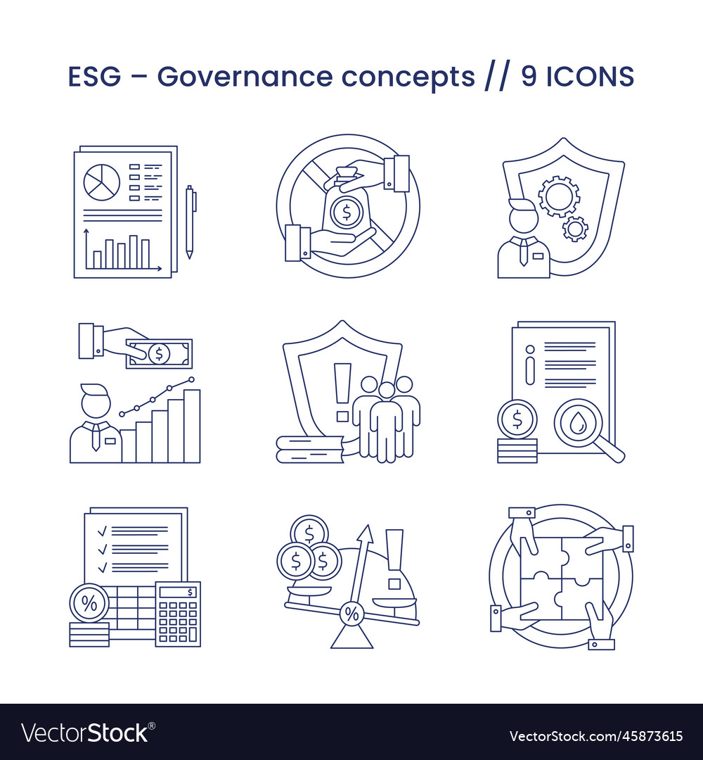 Esg governance concepts icons set Royalty Free Vector Image