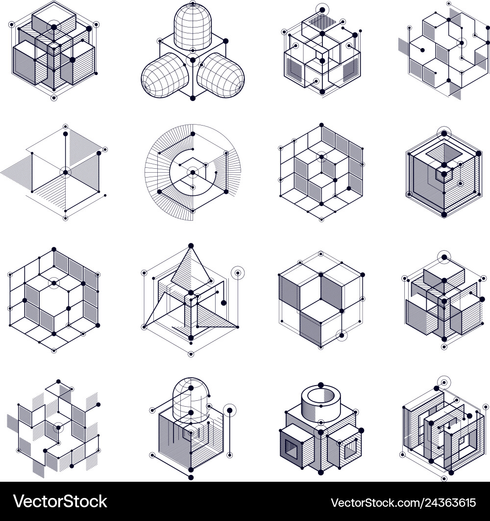 Geometric technology black and white drawings set Vector Image