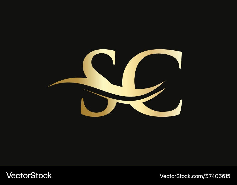 Initial gold letter sc logo design sc logo design Vector Image